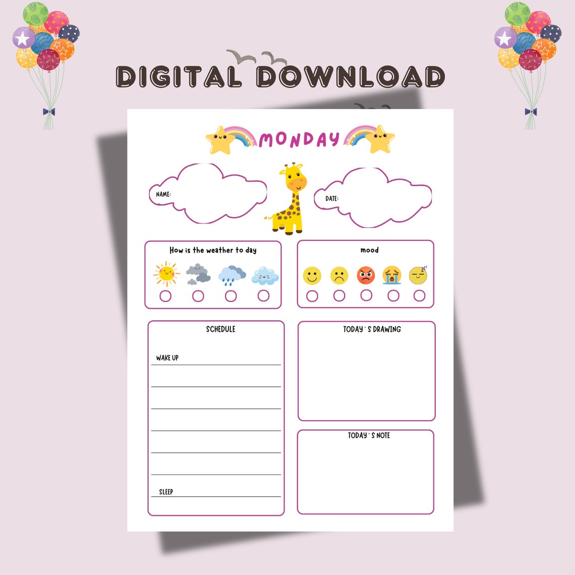 Kids Daily Journal Printable I Journal for Kids I Diary for Kids I Kids ...