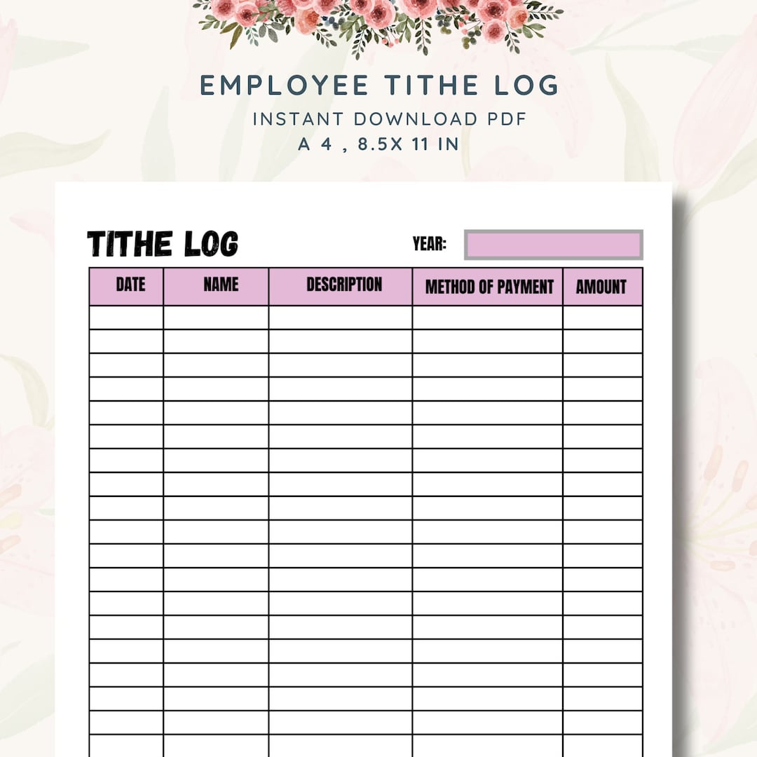 Tithe and Offering Log, Printable Tithing Record, Church Giving Log ...