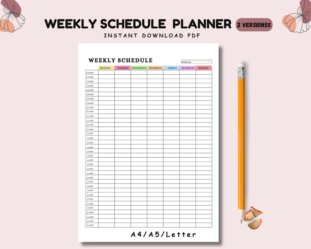 Editable Weekly Schedule Half Hour Weekly Schedule Weekly Planner ...