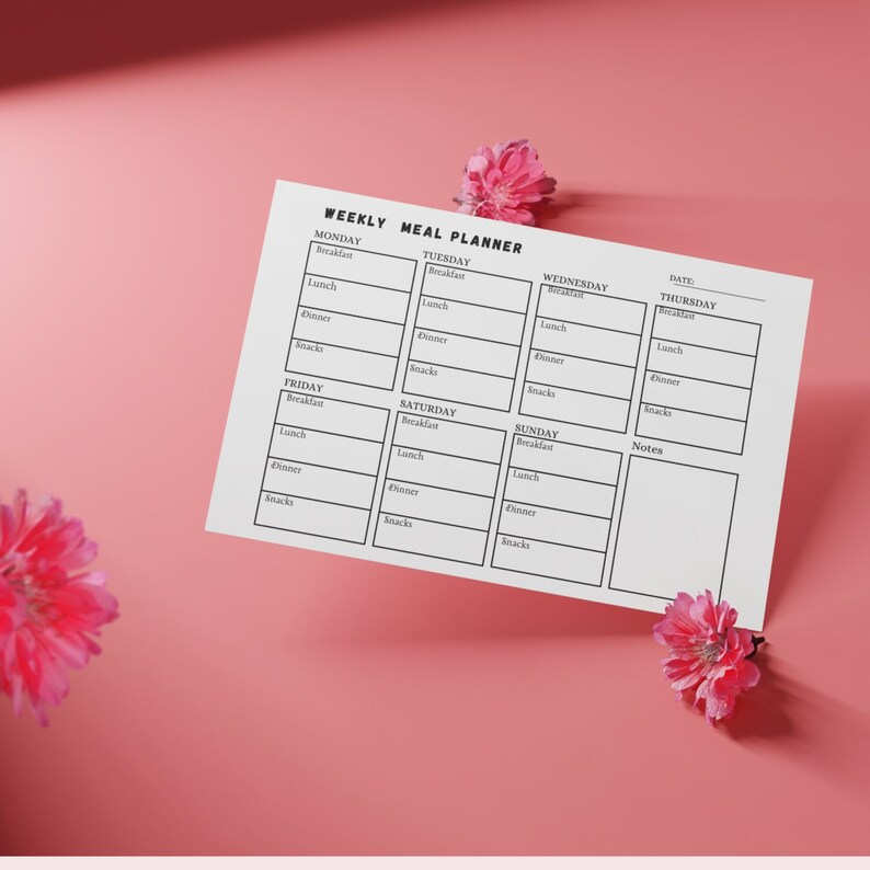 Printable Weekly Meal Planner Landscape, Food Diary, Meal Tracker, Food ...