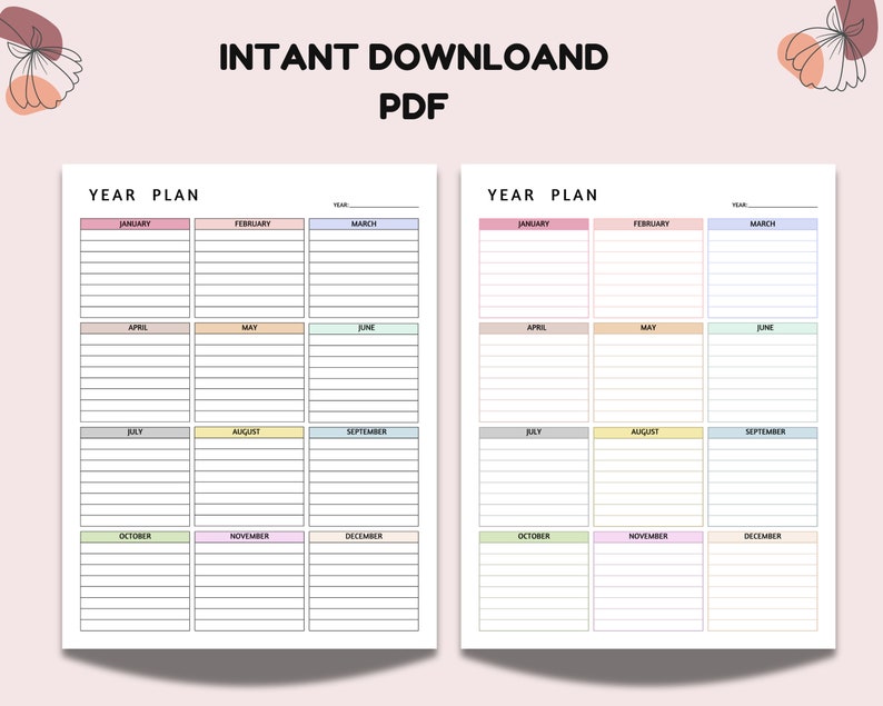 Editable Yearly Planner, Printable Yearly Overview on One Page, Year at ...