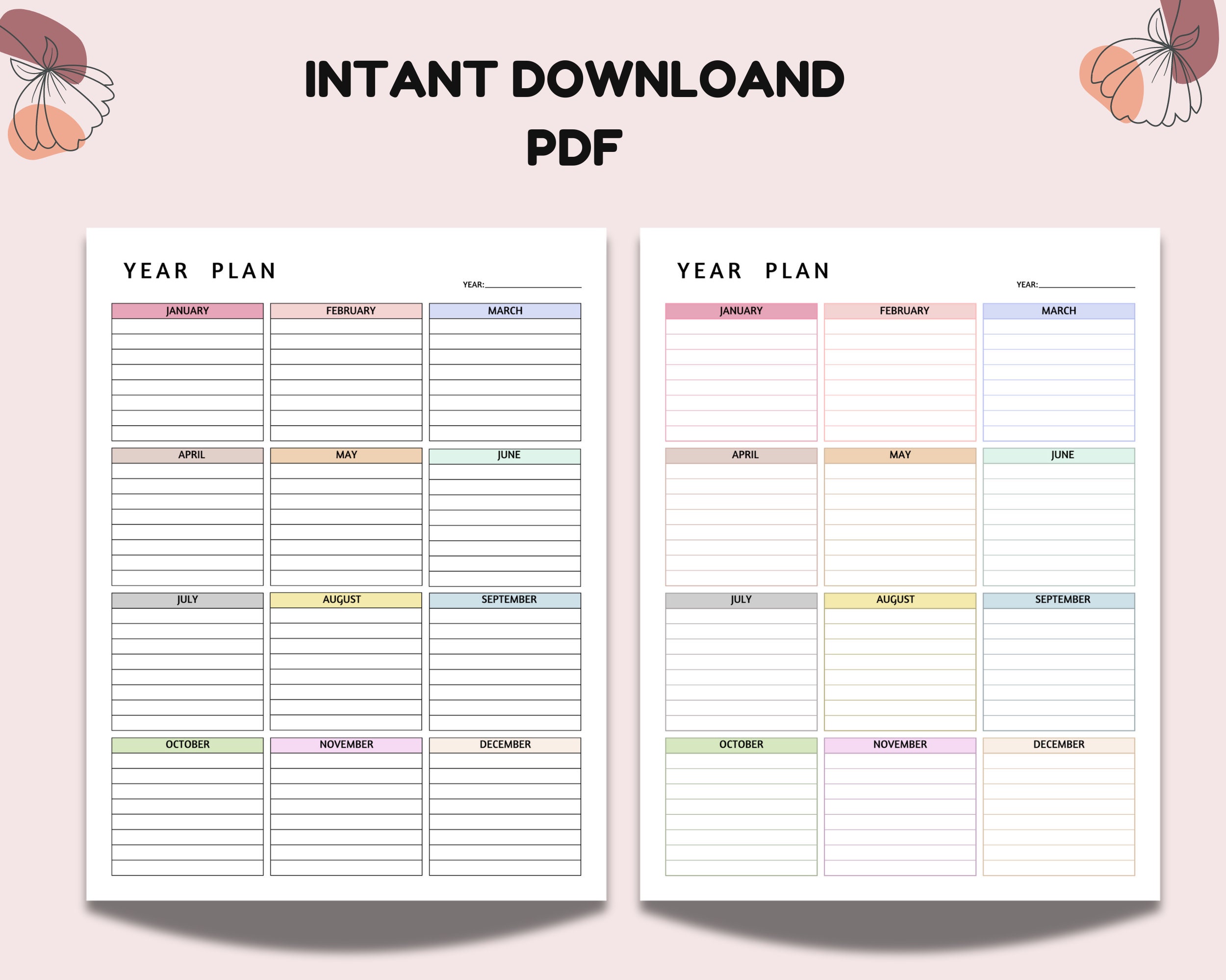 Editable Yearly Planner, Printable Yearly Overview on One Page, Year at ...