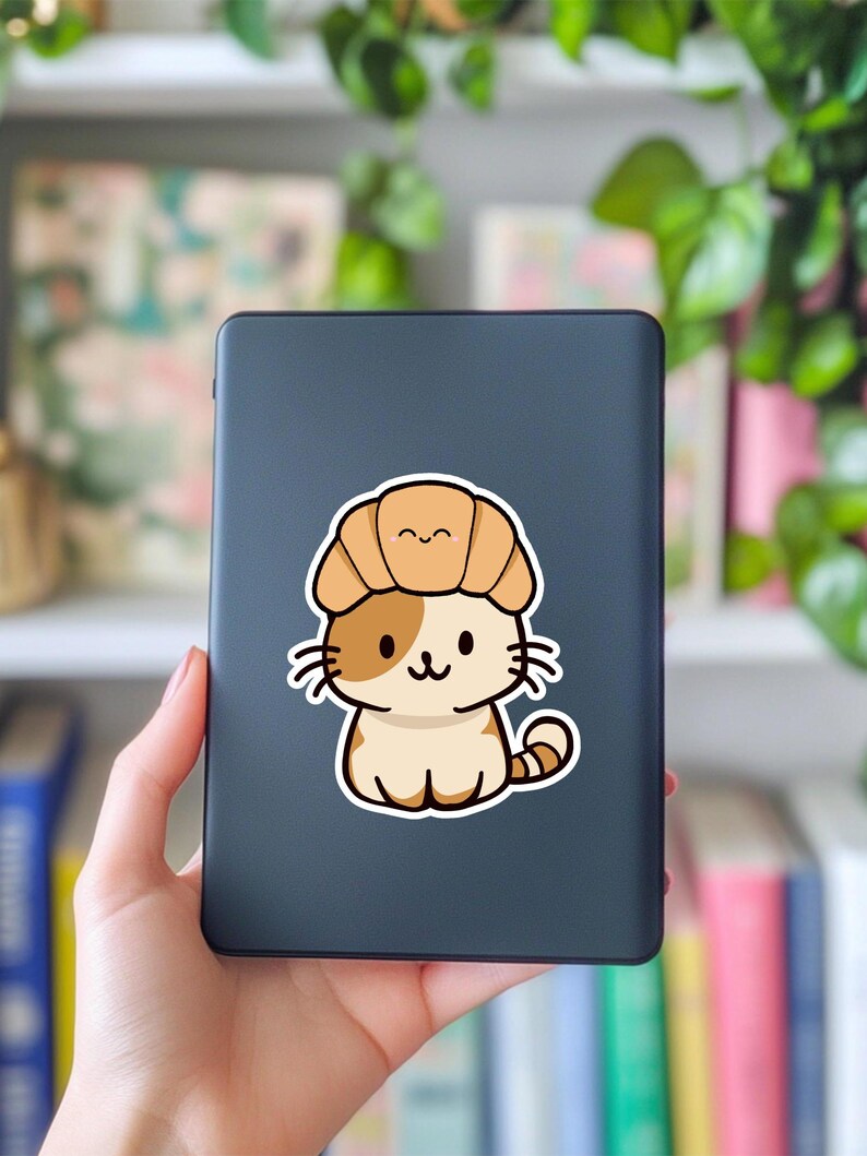 Cute Croissant Cat Sticker, Cat Lover Pastry Stickers, Funny French Cat ...