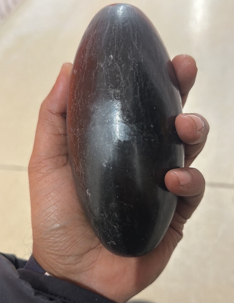 Black Shiva Lingam Stone – Narmada River Sacred Crystal, 5 Inch Palm ...