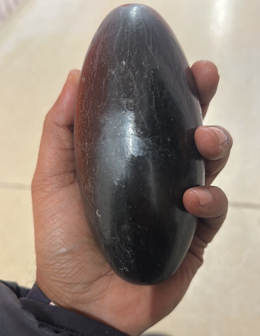 Black Shiva Lingam Stone – Narmada River Sacred Crystal, 5 Inch Palm ...