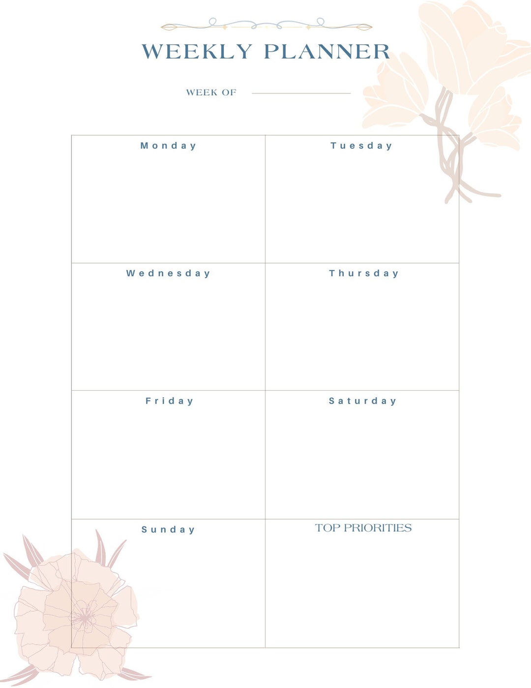 Floral Weekly Planner, Instant Download, PDF, Printable, Vintage ...