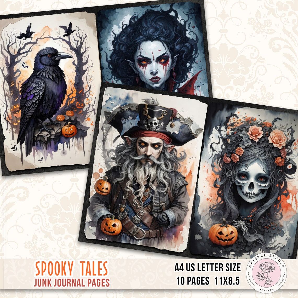 Halloween Junk Journal Pages, Spooky Ghost Halloween Junk Journal Kit ...