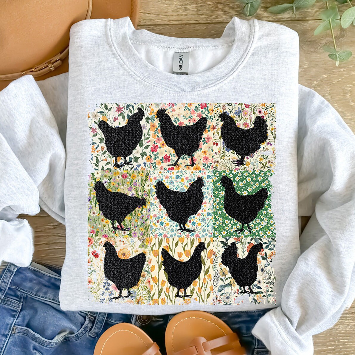 Retro Boho Chicken Farm Sublimation Design, Chicken Floral Sublimation ...