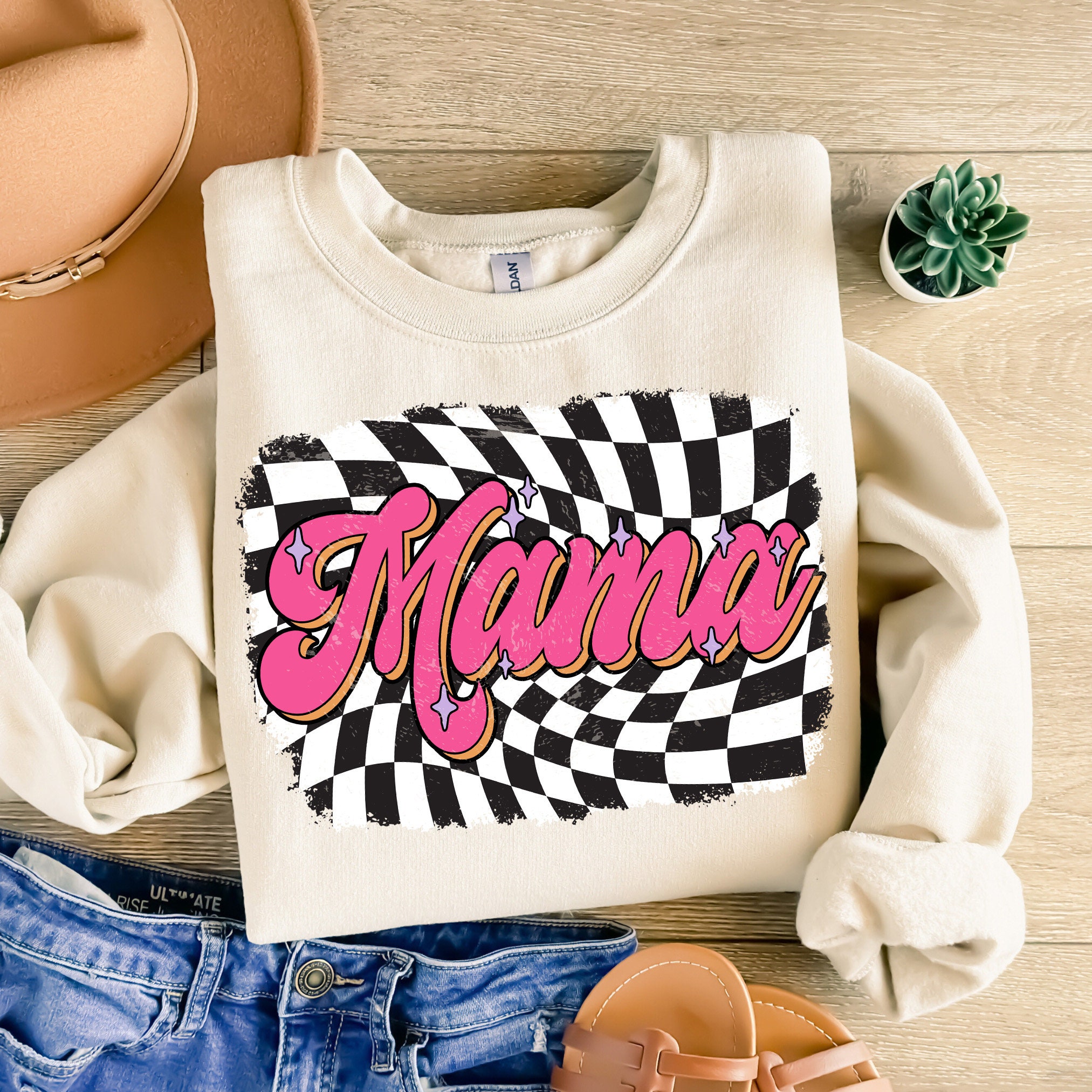 Retro Checkered Mama PNG, Distressed Checkerboard Mom Shirt Design ...