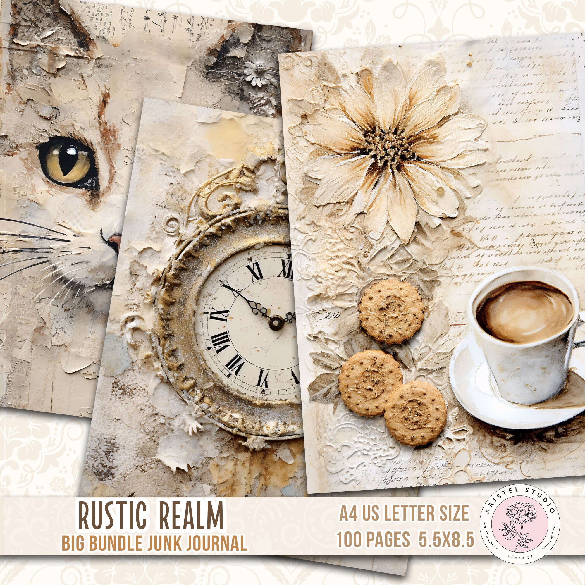 Rustic Junk Journal Pages, Digital Paper, Printables, Scrapbooking ...