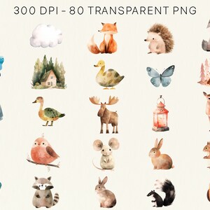 Boho Woodland Animals Baby Shower Clipart Bundle, Watercolor Clip Art ...