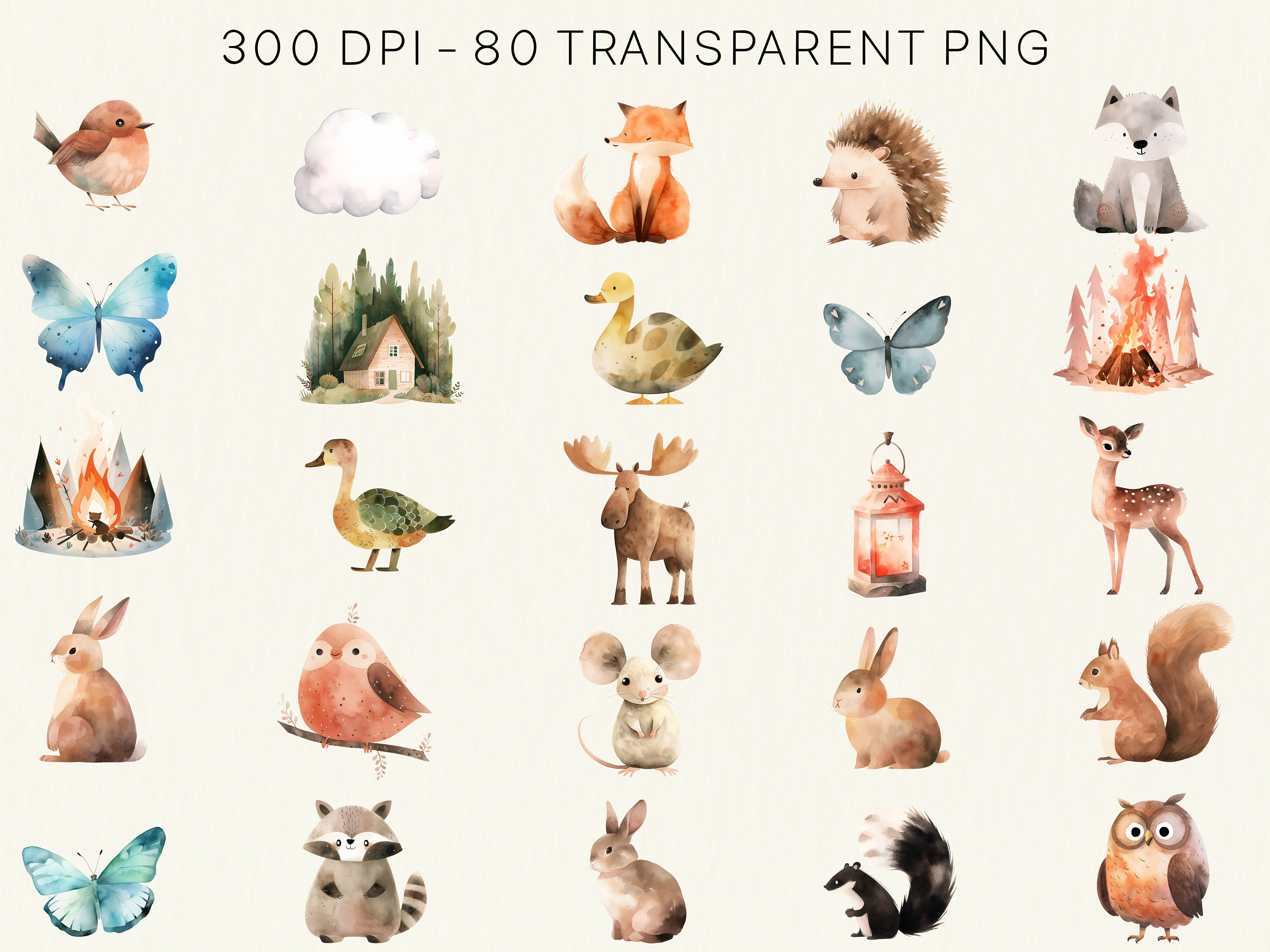 Boho Woodland Animals Baby Shower Clipart Bundle, Watercolor Clip Art ...