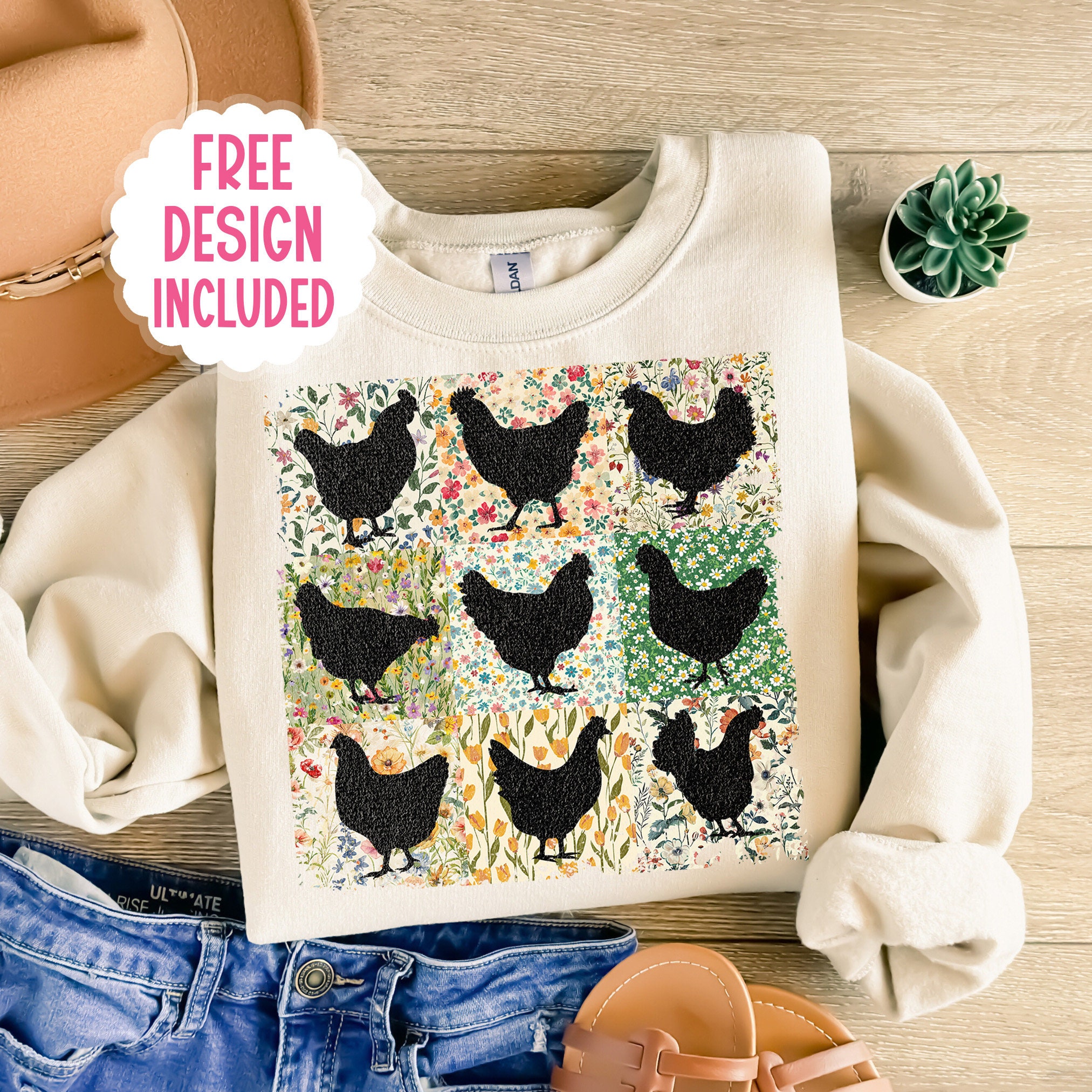 Retro Boho Chicken Farm Sublimation Design, Chicken Floral Sublimation ...