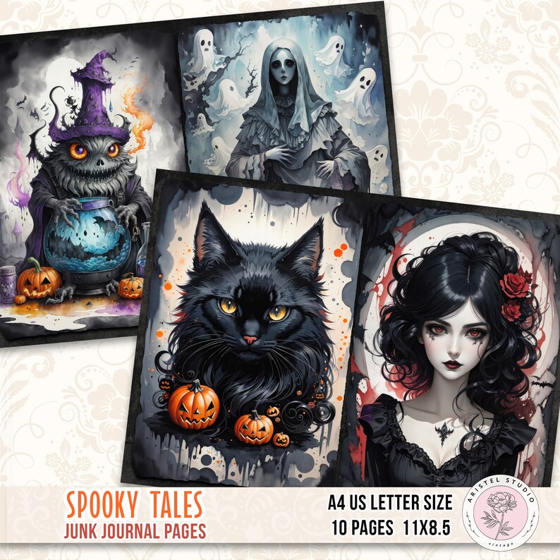 Halloween Junk Journal Pages, Spooky Ghost Halloween Junk Journal Kit ...