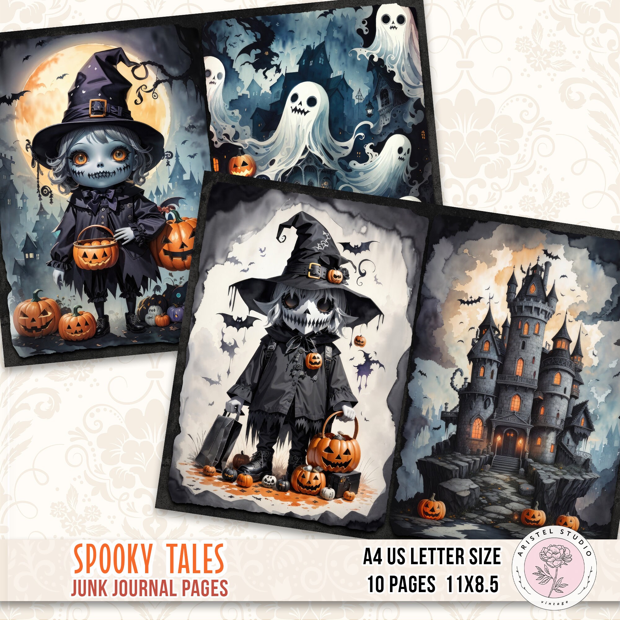 Halloween Junk Journal Pages, Spooky Ghost Halloween Junk Journal Kit ...