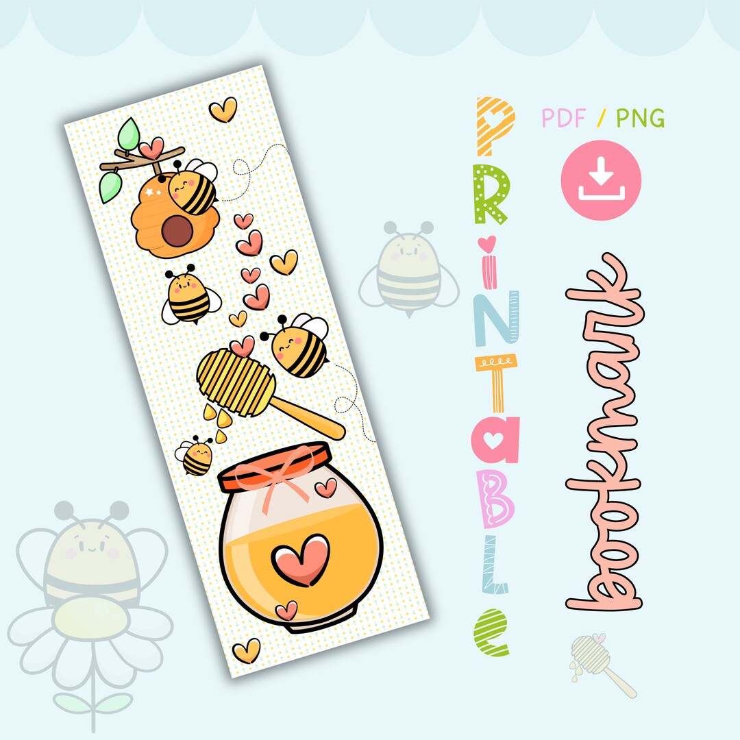 Bee Honey Printable Bookmark, Funny Bees Digital Bookmark, Jar of Honey ...