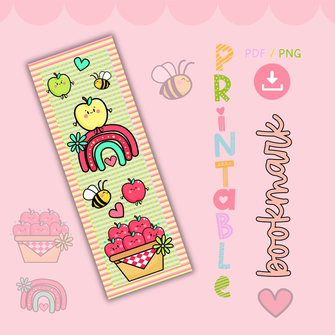 Printable Apple Bookmark, Instant Digital Download, Bee Book Marker ...