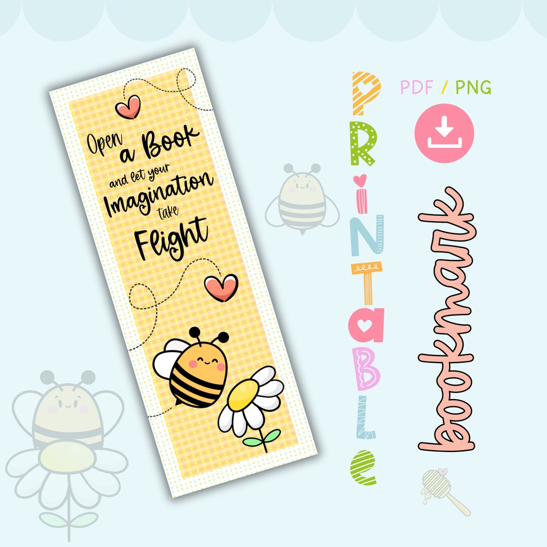 Motivational Digital Bookmark, Honeybee Printable Bookmark, Flower ...