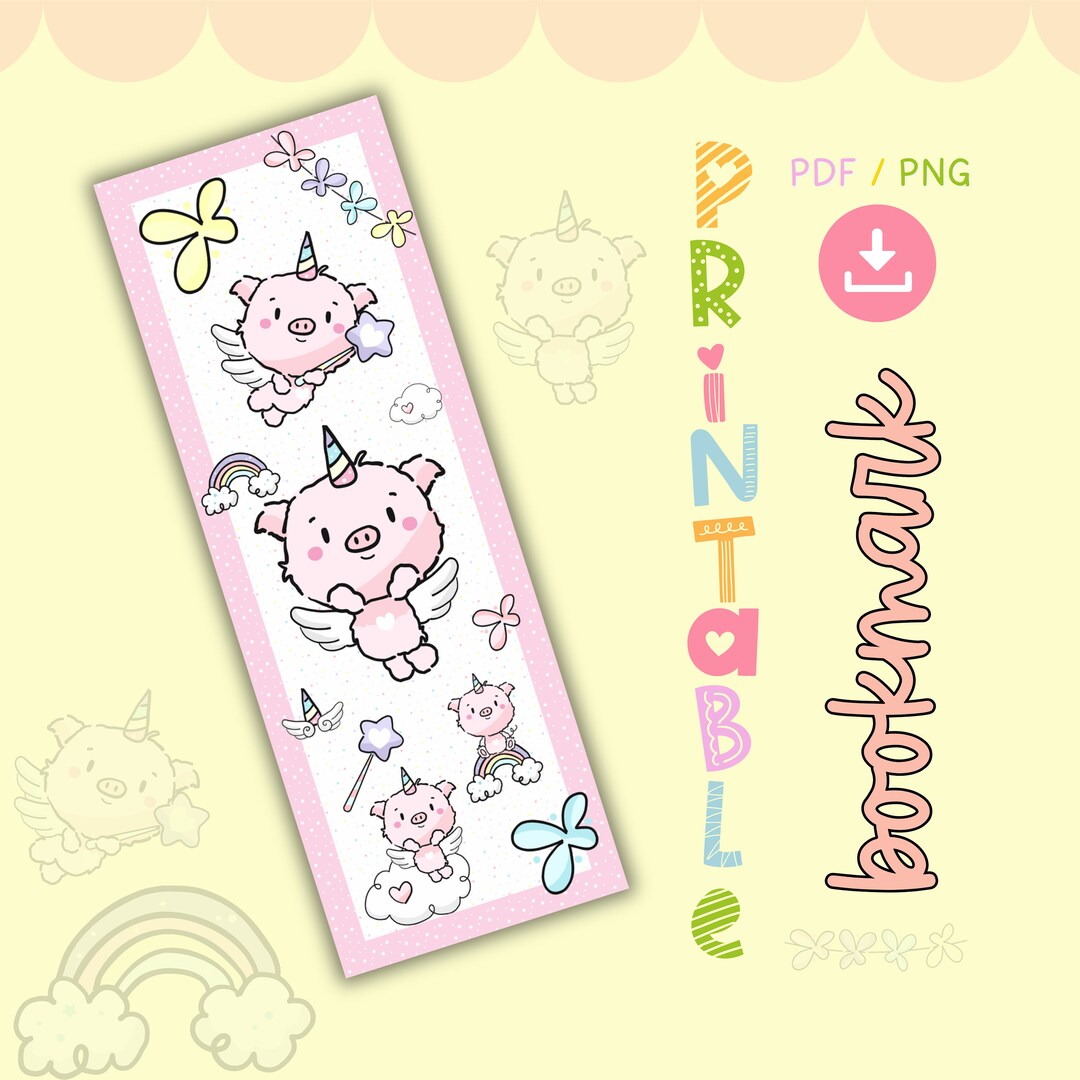 Cute Unicorn Pig Bookmark, Fantasy Bookmarks, Printable Bookmark, Diy ...
