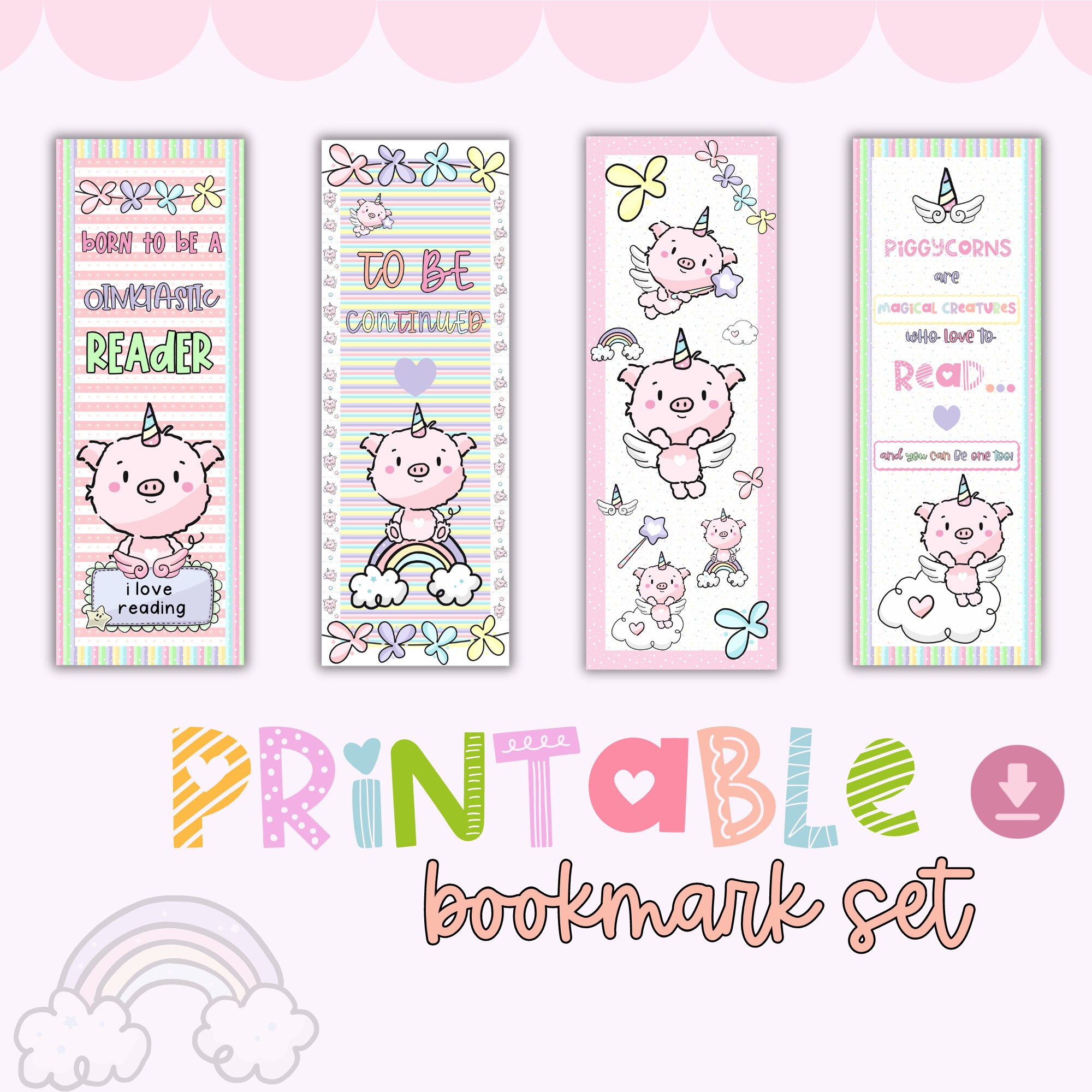 Unicorn Pig Printable Bookmark, Digital Bookmark, Instant Download ...