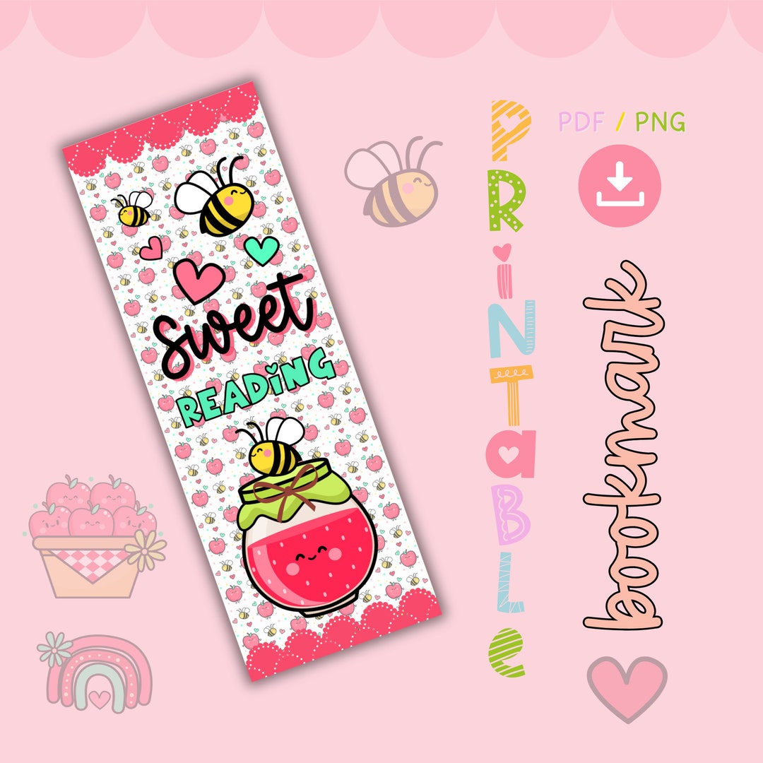 Apple Digital File Bookmark, Instant Digital Download, Bee Book Marker ...