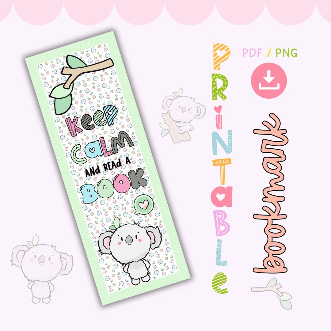 Koala Kawaii Bookmark, Digital Download Bookmark, Koala Gift, Printable ...