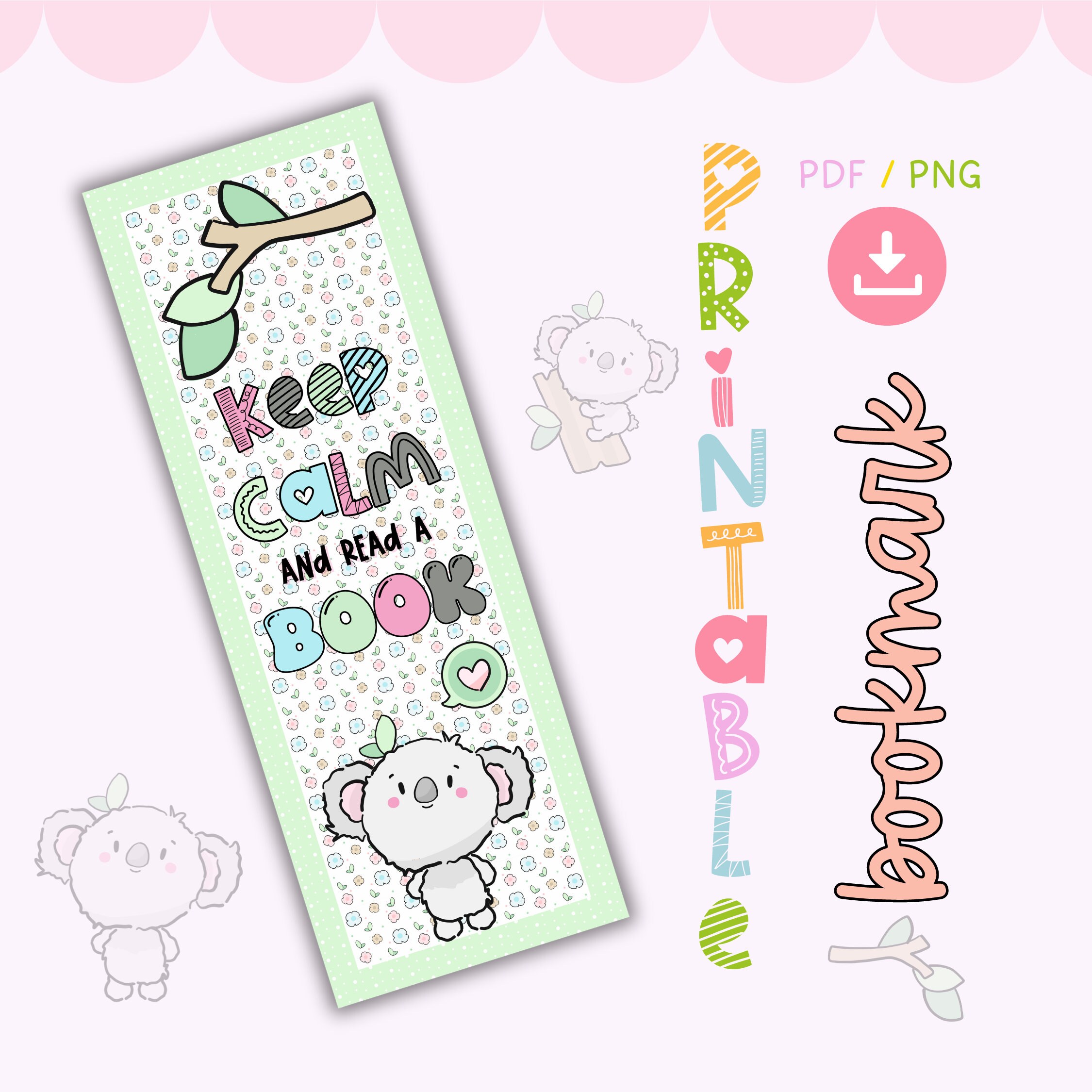 Koala Kawaii Bookmark, Digital Download Bookmark, Koala Gift, Printable ...