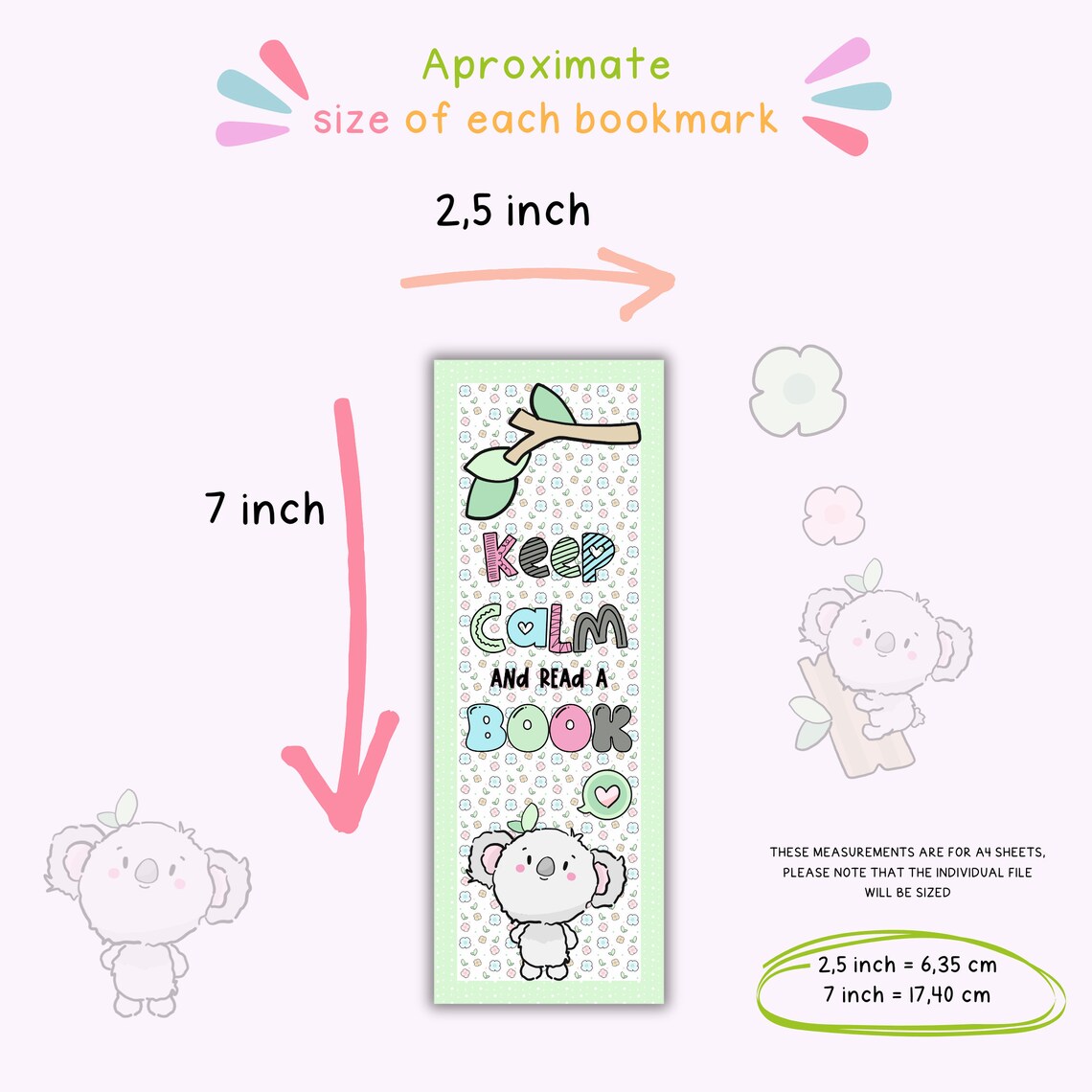 Koala Kawaii Bookmark, Digital Download Bookmark, Koala Gift, Printable ...