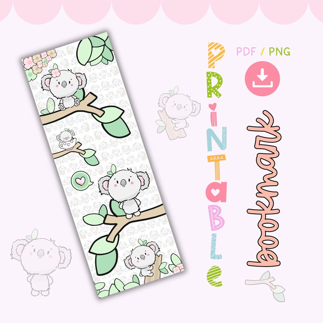 Kawaii Koala Bookmarks, Happy Reading, Gift for Women, Printable, Green ...