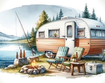 Water Color Camping Digital File Camping, Watercolor, RV, Fishing ...
