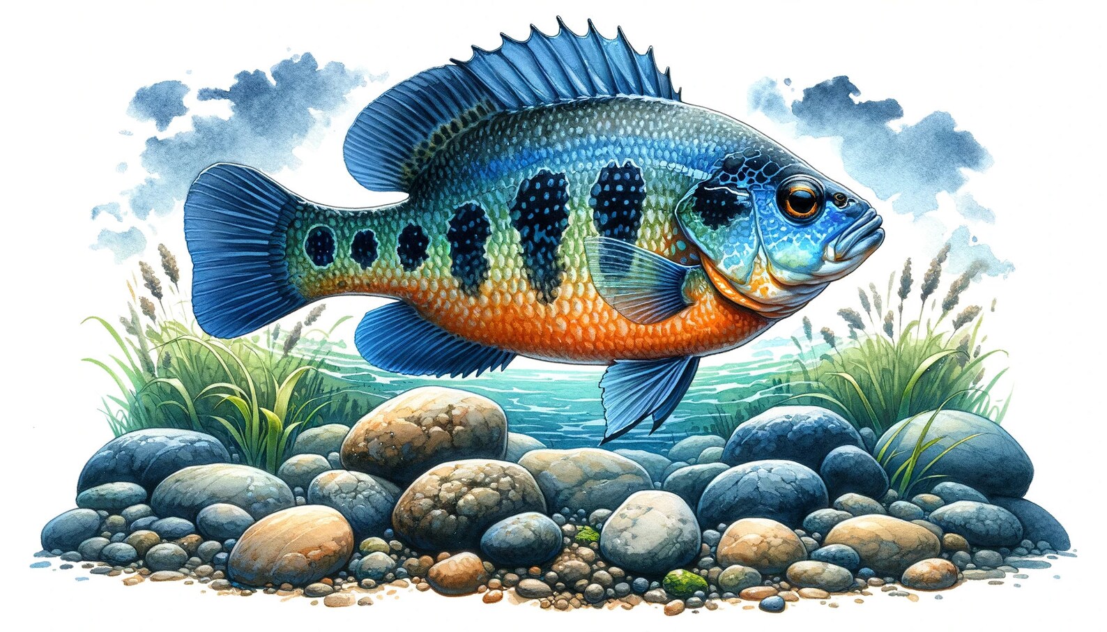 Water Color Blue Gill Digital File - Blue Gill, Watercolor, Fly Fishing ...