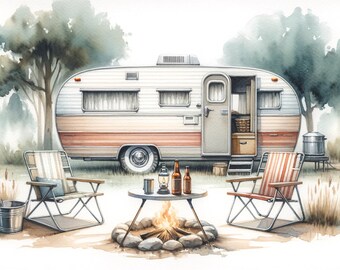 Water Color Camping Digital File Camping, Watercolor, RV, Fishing ...