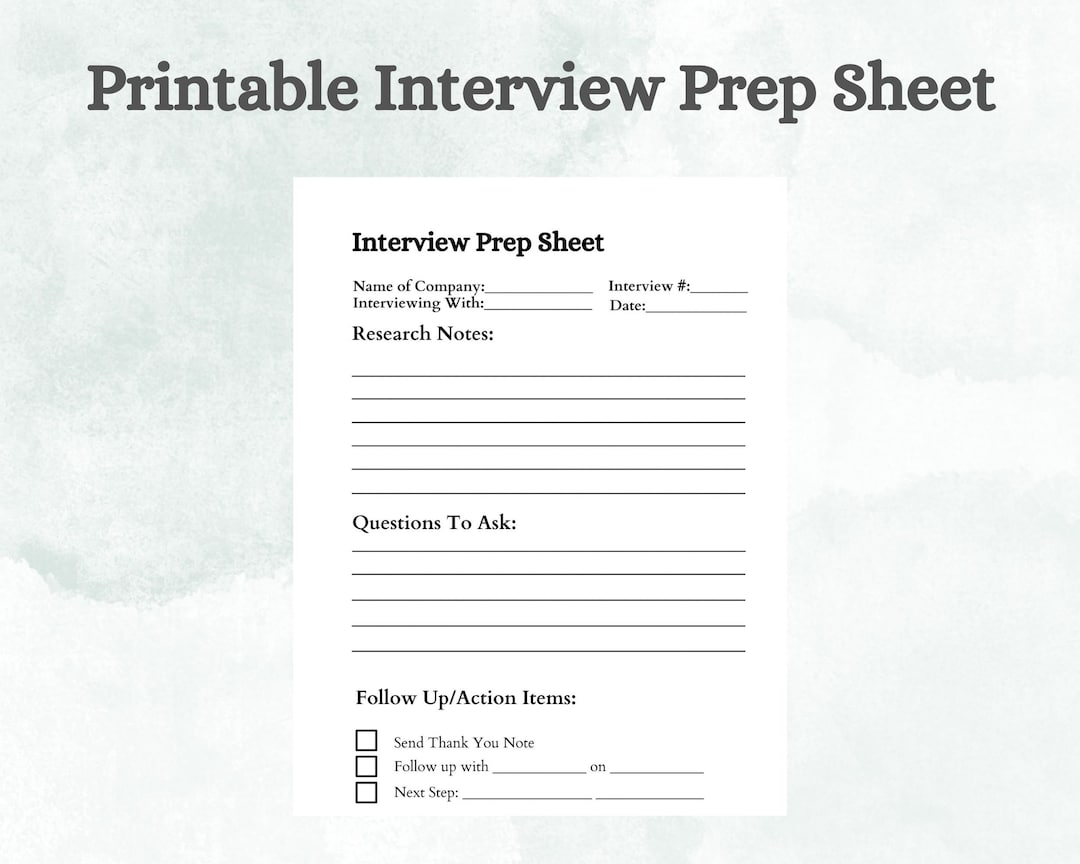 Printable Interview Prep Worksheet - Etsy