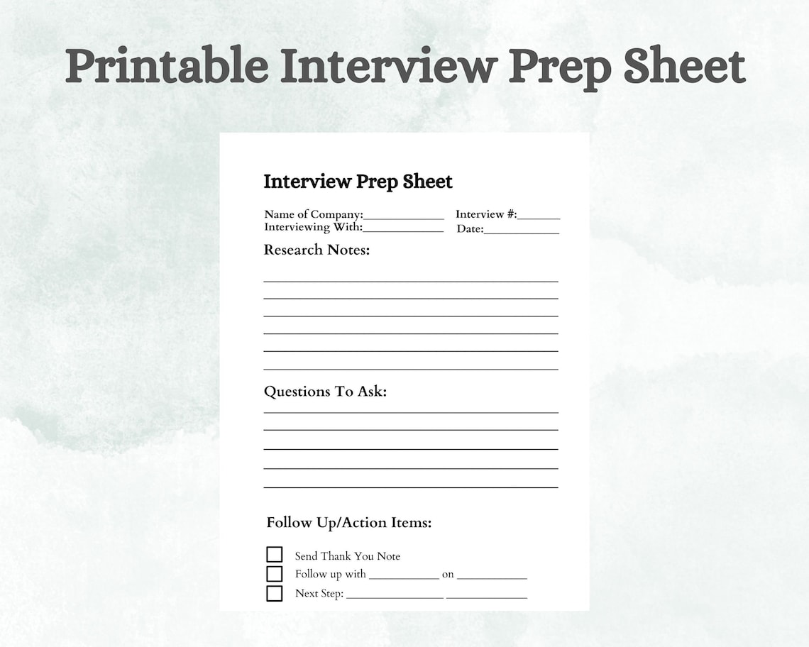 Printable Interview Prep Worksheet - Etsy