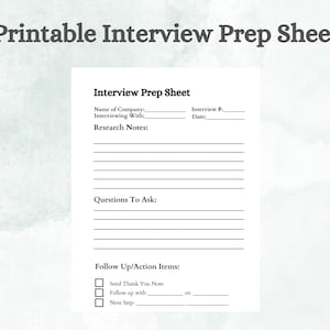 Printable Interview Prep Worksheet - Etsy