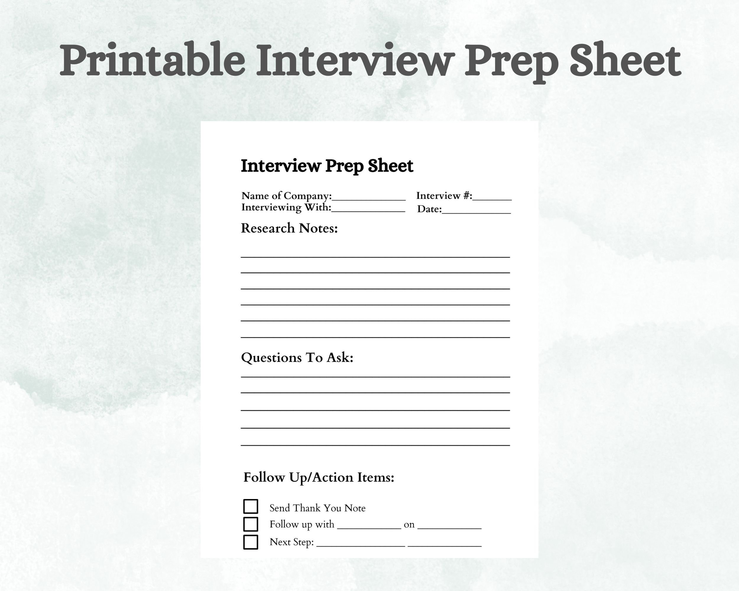 Printable Interview Prep Worksheet - Etsy