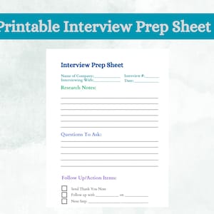 Printable Planner- Interview Prep Sheet - Etsy
