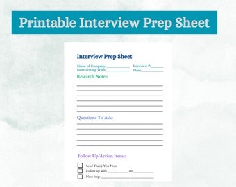 Printable Planner - Interview Prep Sheet - Work Organizer - Interview ...