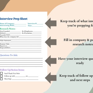 Printable Planner - Interview Prep Sheet - Work Organizer - Interview ...