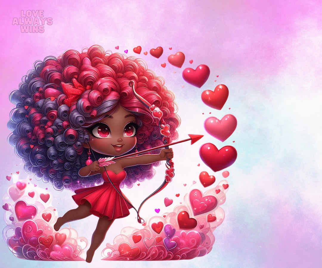 Valentine's Day Cupid Digital PNG, Love Always Wins, African American ...