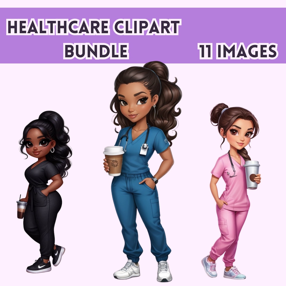 Chibi Nurse Clipart Bundle: Healthcare PNG Graphics (digital Download ...