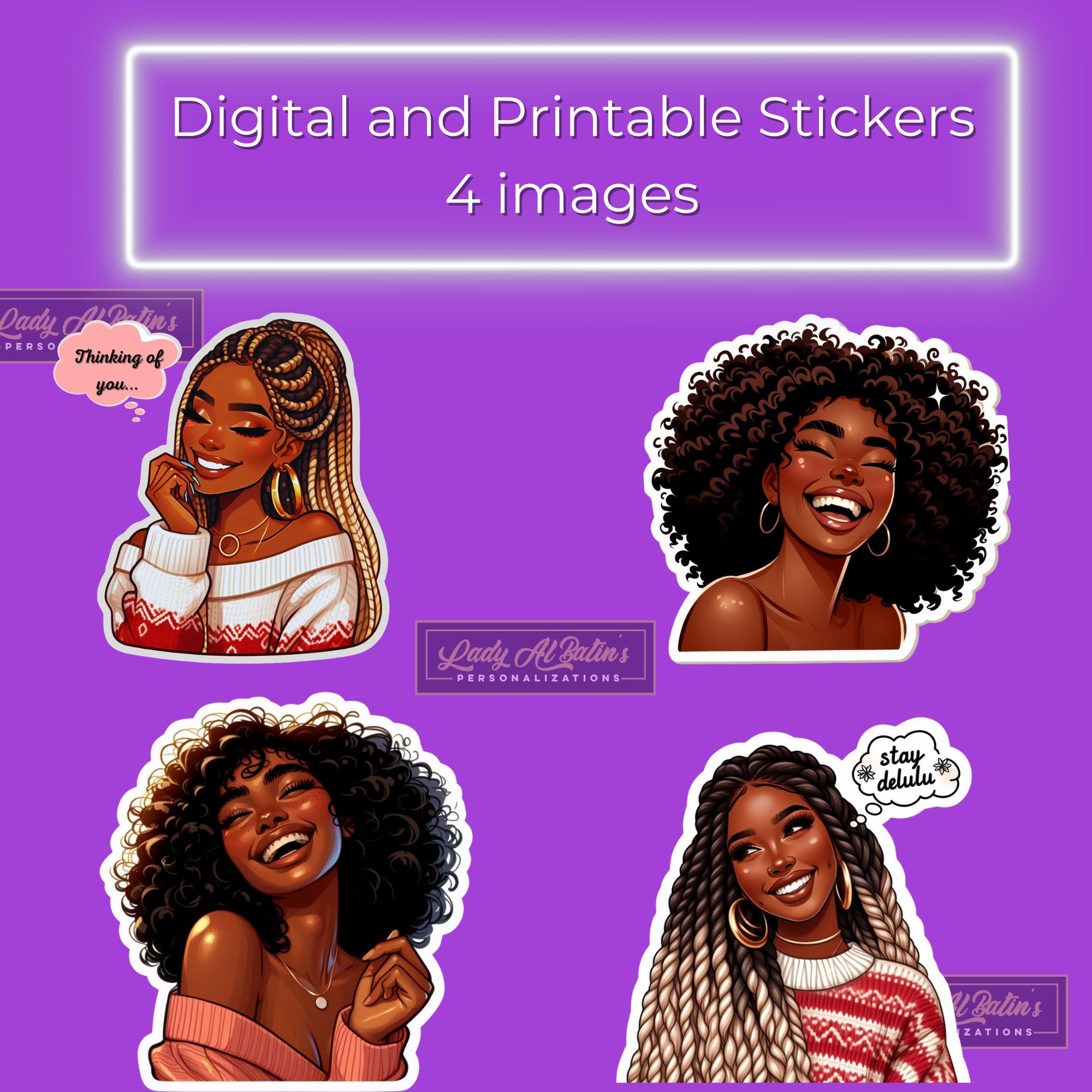 Digital and Printable Stickers, African American Art, Goodnotes ...