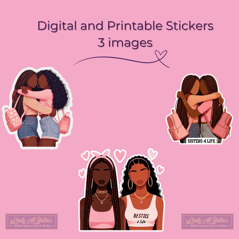 Besties PNG Stickers, Pink Aesthetic, Clip Art Bundle, Planner ...