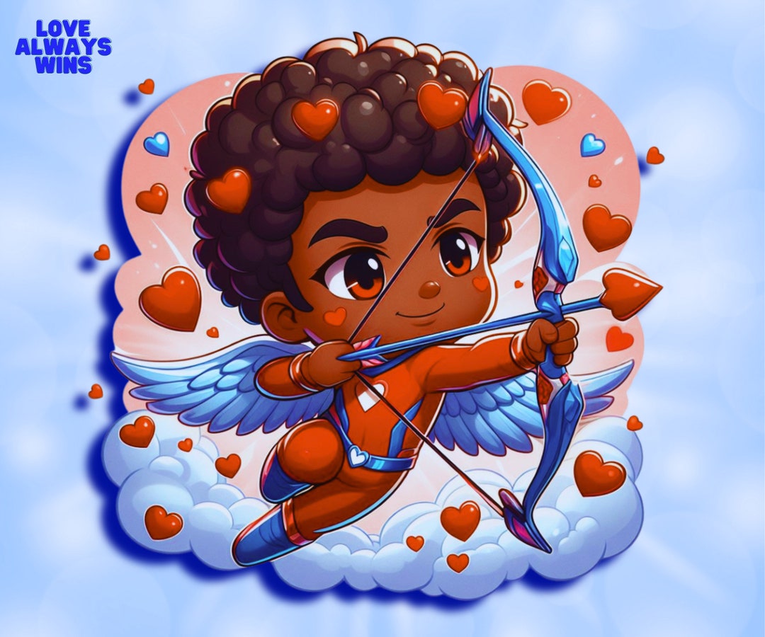 Valentine's Day Cupid Digital PNG, Love Always Wins, African American ...