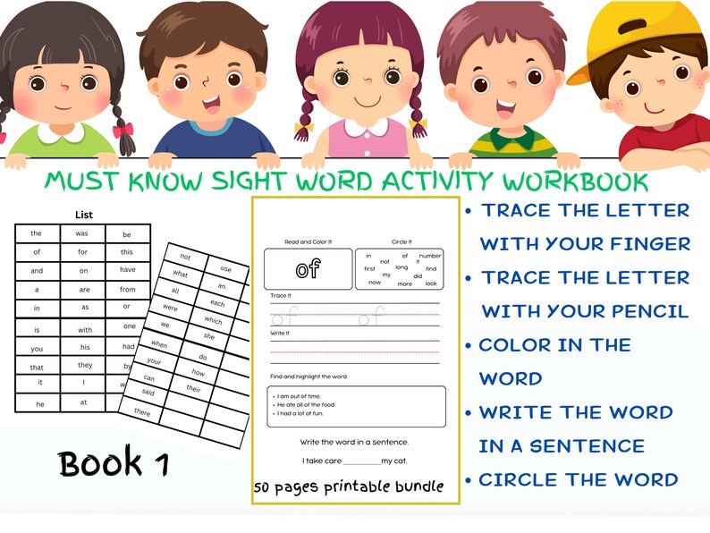 Sight Words Bundle Printable, Sight Word Workbook, Sight Words Practice ...