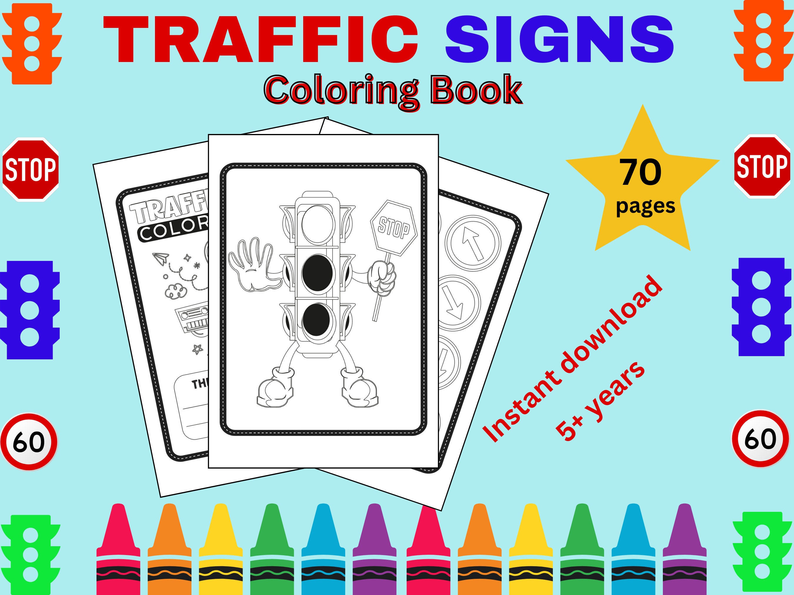 Printable Traffic Signs Coloring Pages for Kids Instant Digital ...