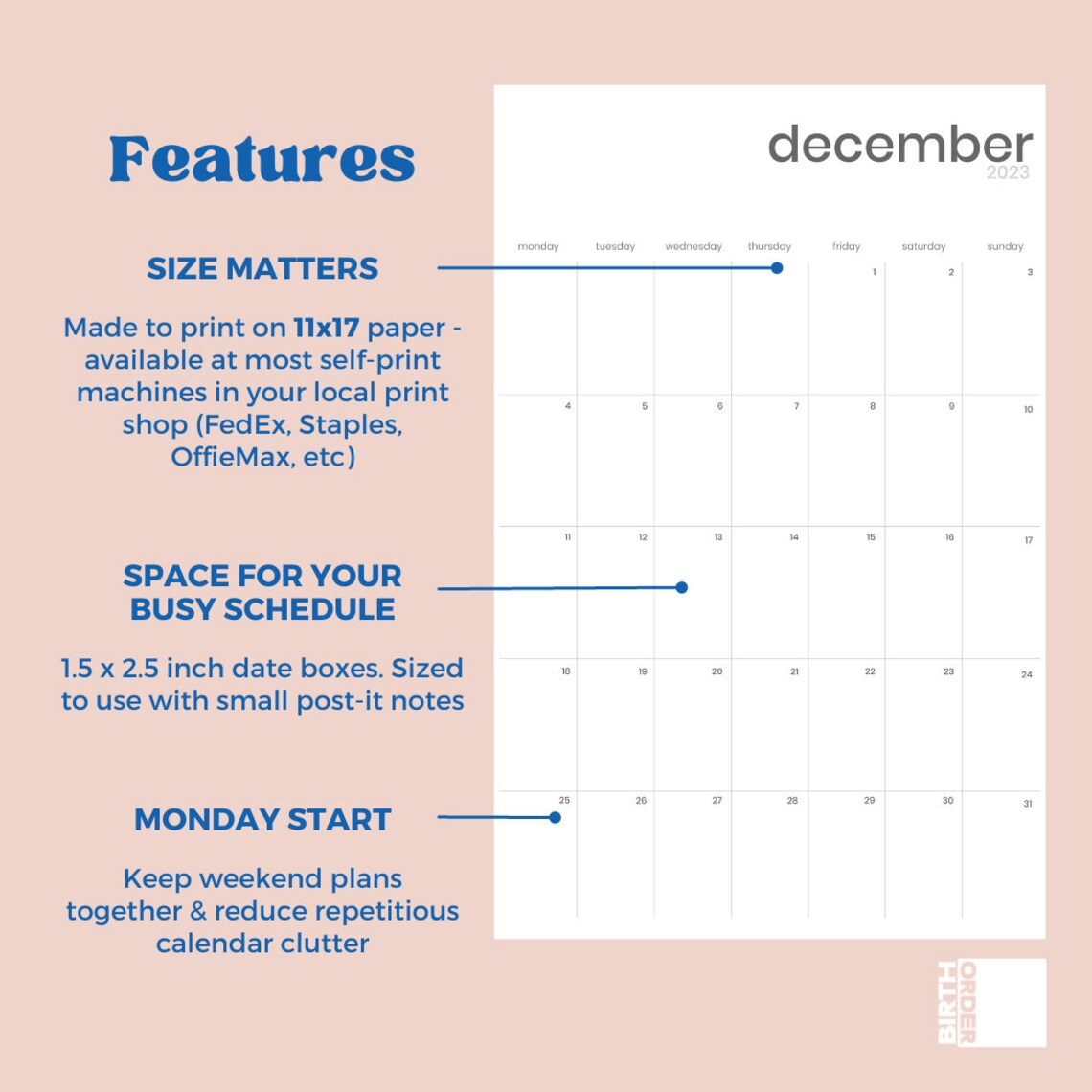 Monthly Planner Printable December 2023 Printable (Download Now) - Etsy