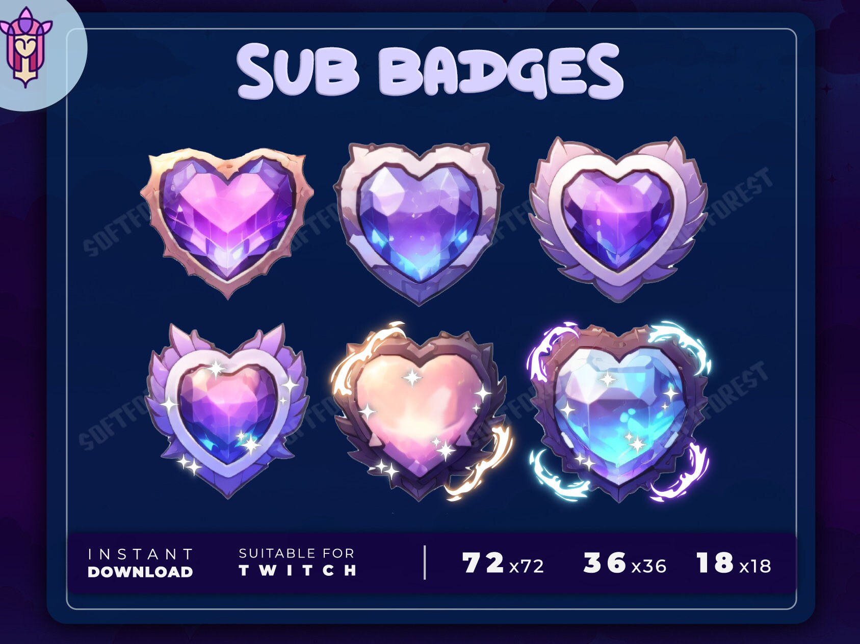 Twitch Sub Badges Hearts Crystals Cheer Badges Subscriber Badge Bit ...