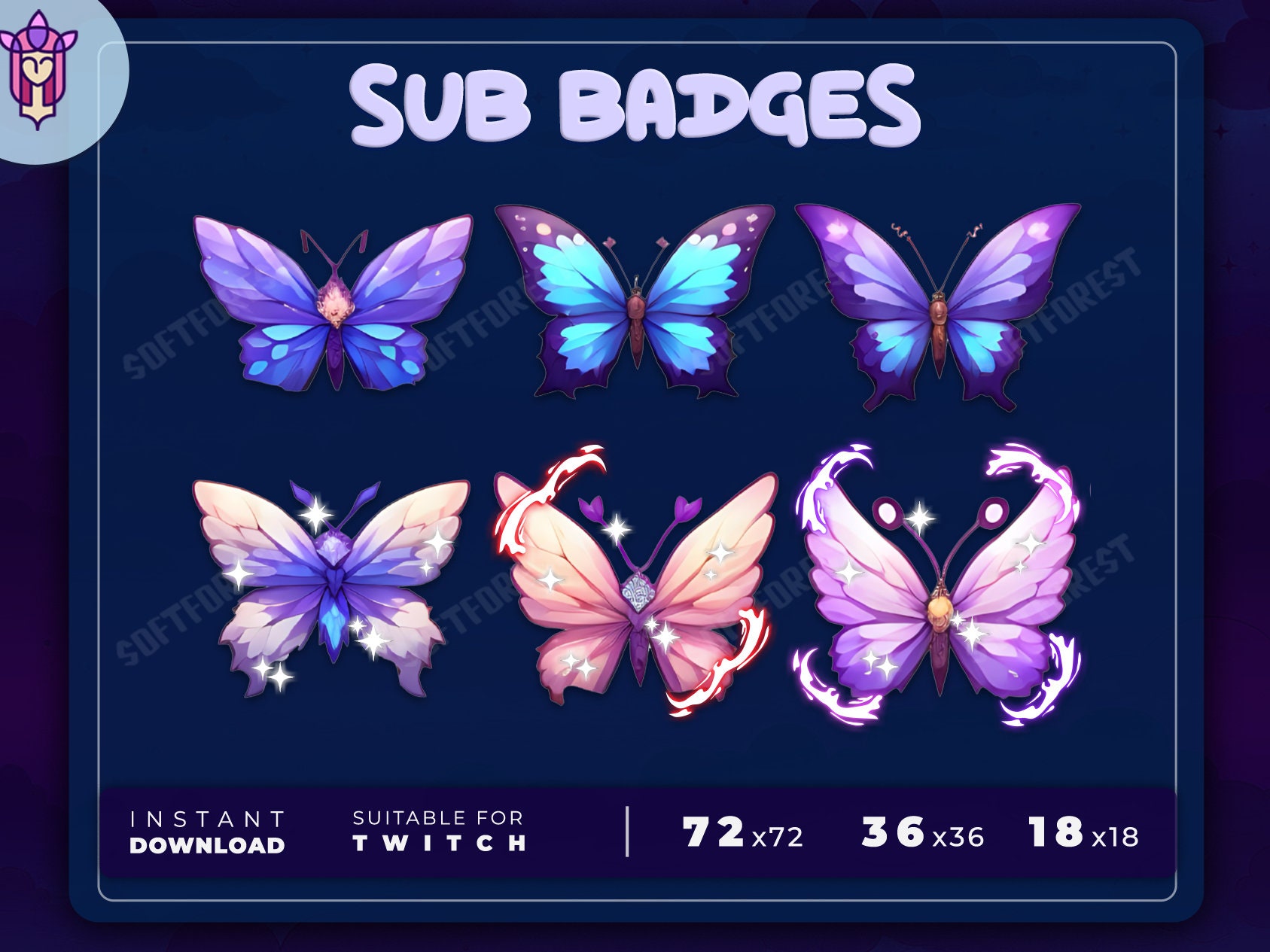 Twitch Sub Badges Butterfly Cheer Badges Subscriber Badge Bit Badges ...