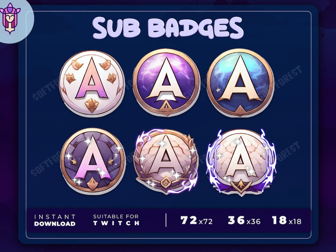 Twitch Sub Badges Letter A Cheer Badges Subscriber Badge Bit Badges ...